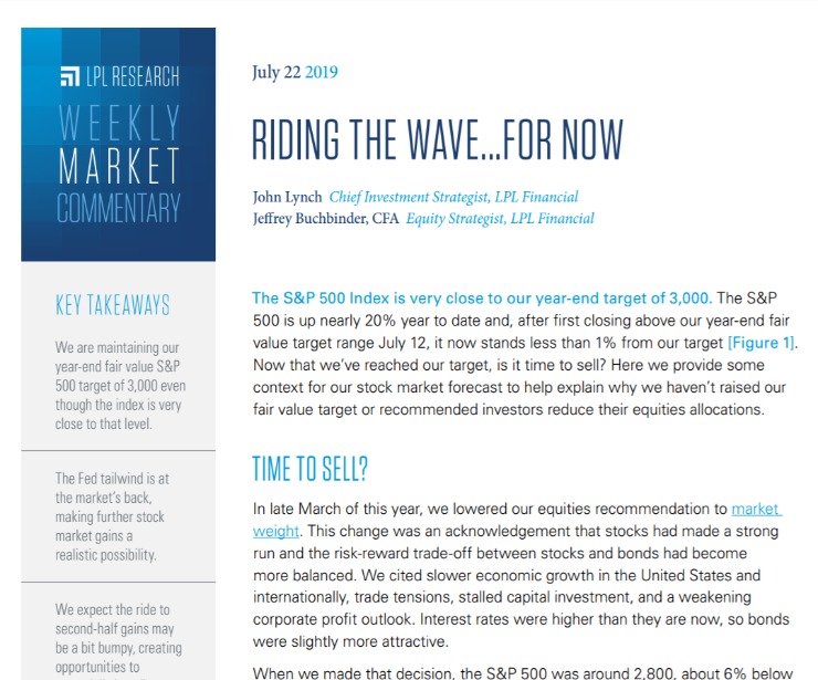 Riding The Wave...For Now | Weekly Market Commentary | July 22, 2019 ...