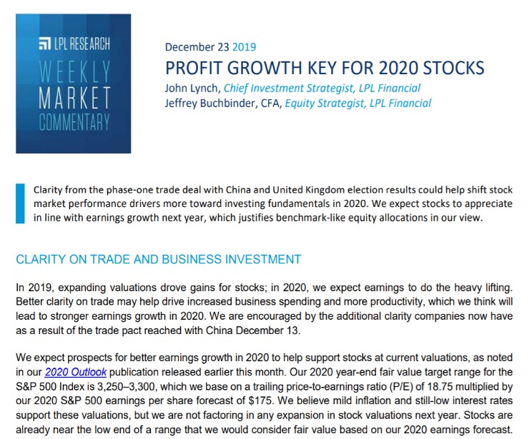 Profit Growth Key for 2020 Stocks | Weekly Market Commentary | December ...