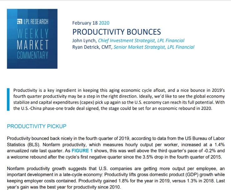 Productivity Bounces | Weekly Market Commentary | February 18, 2020 ...