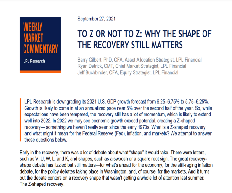 To Z Or Not To Z | Weekly Market Commentary | September 27, 2021 ...
