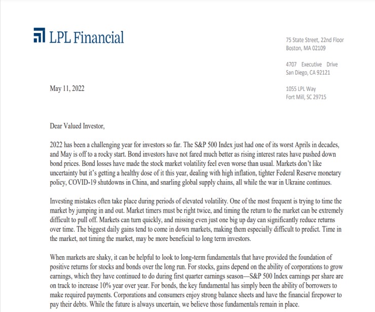 Client Letter | Volatility Continues | May 11, 2022 - Romero Wealth ...