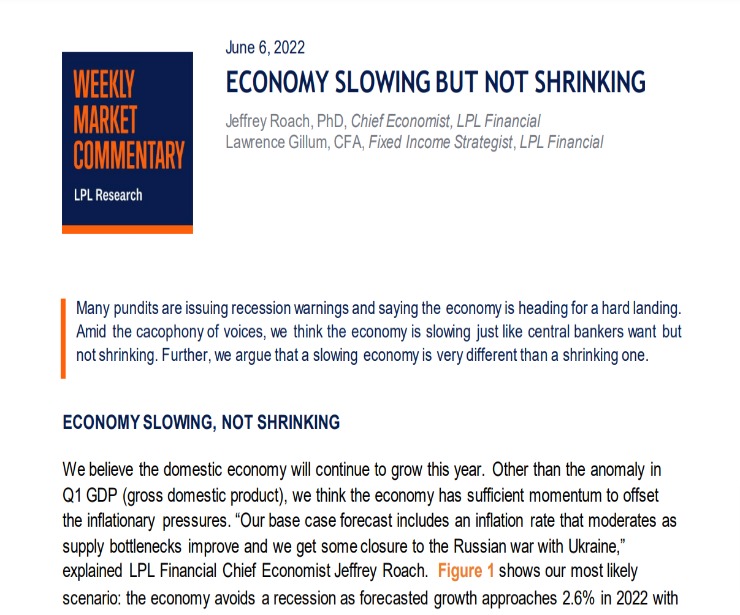 Economy Slowing but Not Shrinking | Weekly Market Commentary | June 6 ...