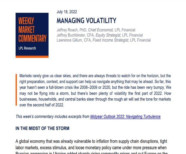Managing Volatility | Weekly Market Commentary | July 18, 2022 - Romero ...