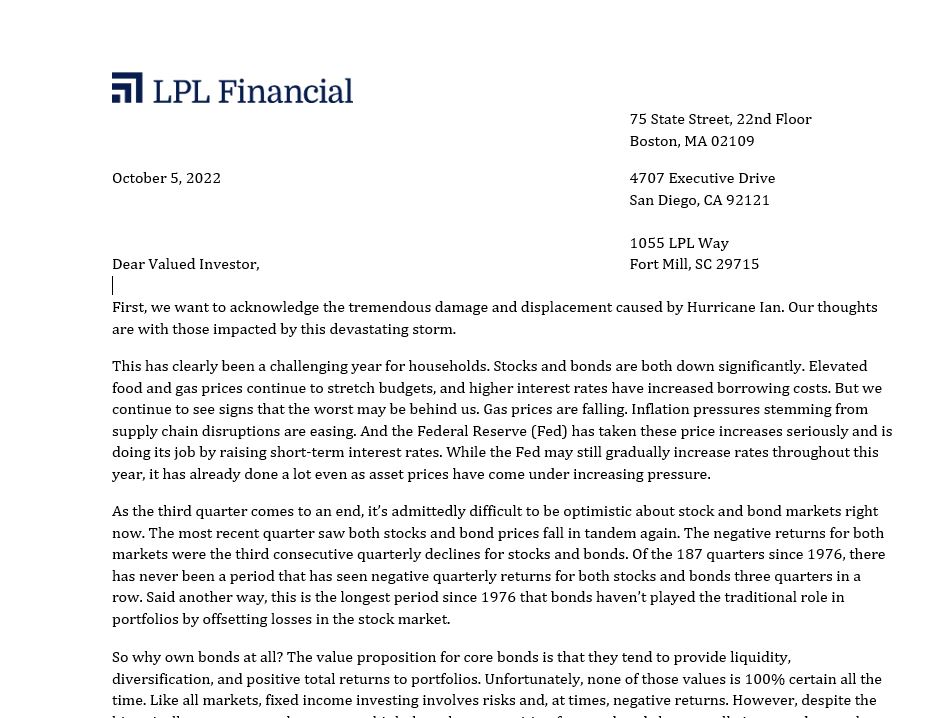 Client Letter | Could the Worst be Behind Us? | October 5, 2022 ...